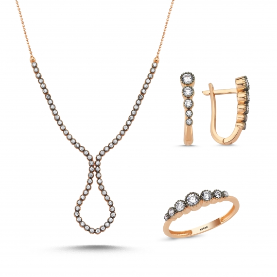 14 Ayar Elmas Model Rose Altın Set - 14SET749